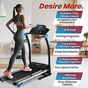 SereneLife Smart Digital Manual Incline Treadmill - Slim Folding Electric 2.5 HP Indoor Home Foldable Fitness Exercise Running Machine with Downloadable App, MP3 Player, Safety Key -SLFTRD25