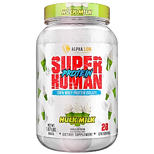 ALPHA LION Superhuman Whey Protein Powder, Great Tasting Pure Whey Protein Isolate, Low Carb, Low Sugar, No Bloat Post Workout, Muscle Recovery & Growth (28 Servings, Hulk Milk)