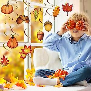 Whaline 32Pcs Fall Hanging Swirl Pumpkin Maple Leaf Pinecone Swirl Ceiling Hanging Decoration Fall Party Swirls for Autumn Harvest Thanksgiving Party Ornaments Favors Supplies Decoration