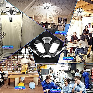 LED Garage Lights 120W LED Shop Light with 6 Ultra Bright Adjustable Panels Led Lights for Garage Light Deformable Ceiling Lights for Garage Attic Basement E26 E27 Base