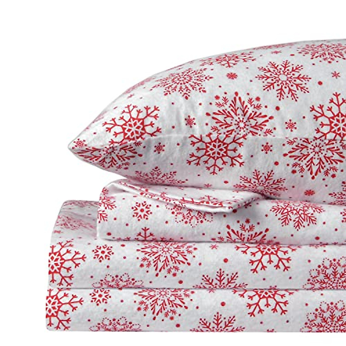 Sleepdown 100% Cotton Flannel Sheets - Super Soft Heavyweight, Double Brushed, Anti-Pill Flannel Bed Sheets - Cal King Sheets Deep Pocket Fitted Sheet X2 Side Pockets (California King, Merry Flakes)
