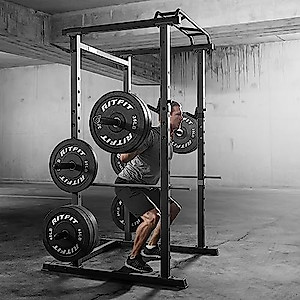 RitFit PPC01 Power Cage, 1000LB Capacity Power Rack Full Home Gym for Weightlifting, Come with J-Cups, Plate Holders and Other Attachments (Basic Version)-Black