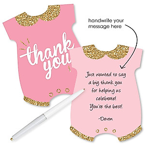 Big Dot of Happiness Hello Little One - Pink and Gold - Shaped Girl Baby Shower Thank You Note Cards with Envelopes - Set of 12