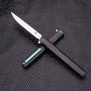 Samior GP035 Small Slim Folding Pocket Flipper Knife, 3.5 inch M390 Drop Point Blade, Marble Carbon Fiber Handle Liner Lock Pocket Clip, Gentleman's EDC Knives