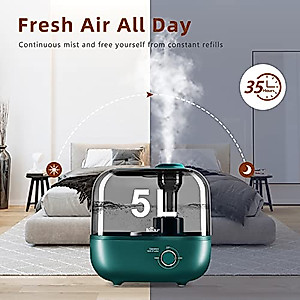 Bear Humidifiers for Bedroom Large Room Home, 5L Cool Mist Top Fill Humidifiers, Quiet Air Humidifier for Baby Nursery & Plants, Lasts Up to 35 Hours, Auto Shut-Off