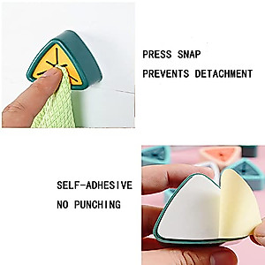 PJMNYFR 4 Pack Kitchen Towel Hooks+1Pack Sponge Cleaning Brush, Self Adhesive Wall Mount Push in Hook, Rag Dish Cloths Holders for Home Cabinet Bathroom, Blue,Green,White, 1.97IN×1.97IN×0.87IN