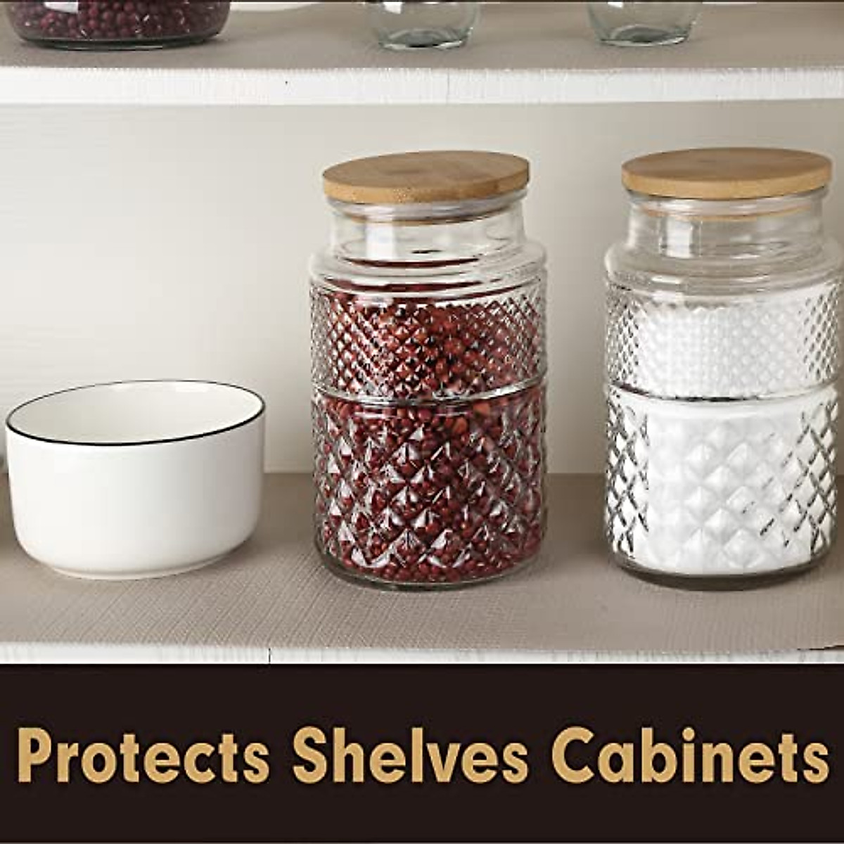 Premium Drawer and Shelf Liner for Cabinet, Non Adhesive Liner for Kitchen, Strong Grip Non Slip Shelf Liners for Kitchen Cabinets, Storage, Drawers, Shelves, Kitchenware and Tableware, Beige