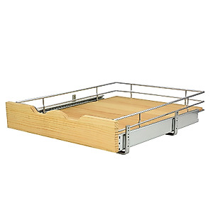 DINDON Pull Out Cabinet Organizer (14" W x 21" D),1 Tier Slide Out Shelf, Shelves Organization and Storage for Kitchen Under Sink Space, Wood and Wire Basket