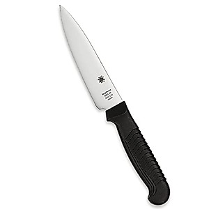 Spyderco Lightweight Kitchen Utility Knife with 4.5" MBS-26 Stainless Steel Blade and Black Polypropylene Plastic Handle - PlainEdge - K05PBK