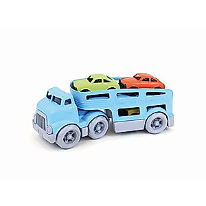 Green Toys Car Carrier, Blue - Pretend Play, Motor Skills, Kids Toy Vehicle. No BPA, phthalates, PVC. Dishwasher Safe, Recycled Plastic, Made in USA (4 Piece Set)