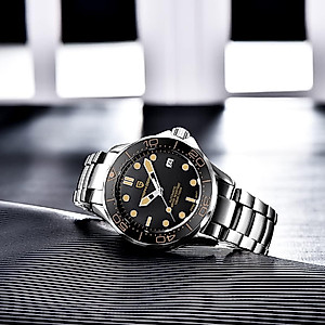 RollsTimi Pagani Design Men's Automatic Watch, Men's Automatic Diver's Watch, Stainless Steel, Rotating Ceramic Bezel Japan Imported Movement, Sapphire Mirror Waterproof Mechanical Watch. (Black)