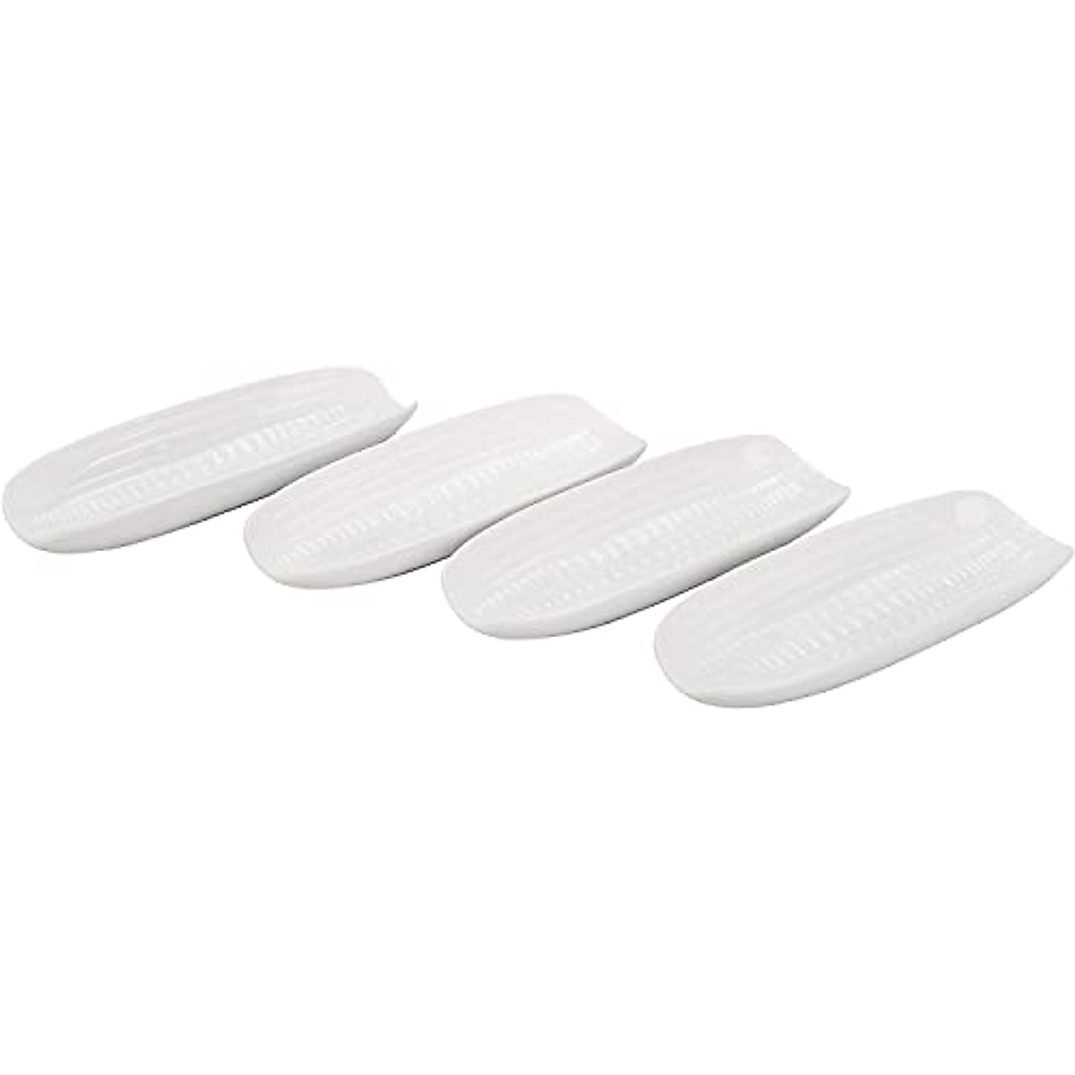 Friwer White Porcelain 9 Inch Corn Cob Tray, Set of 4 - with 8 Stainless Steel Soft Grip Corn Picks