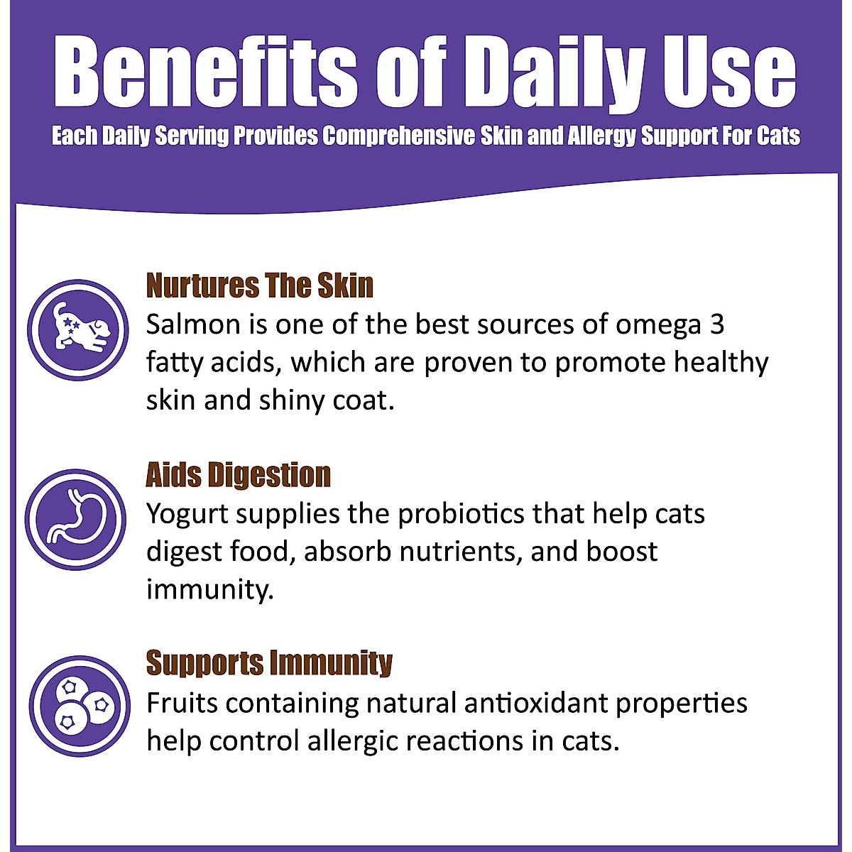 Whole Life Pet Healthy Skin and Coat Cat Supplements for Dry Skin, Allergy & Stomach Relief, Cat Immune & Digestive Support - Probiotics & Omega 3 for Cats, Cat Food Add Ins - 30-Day Supply