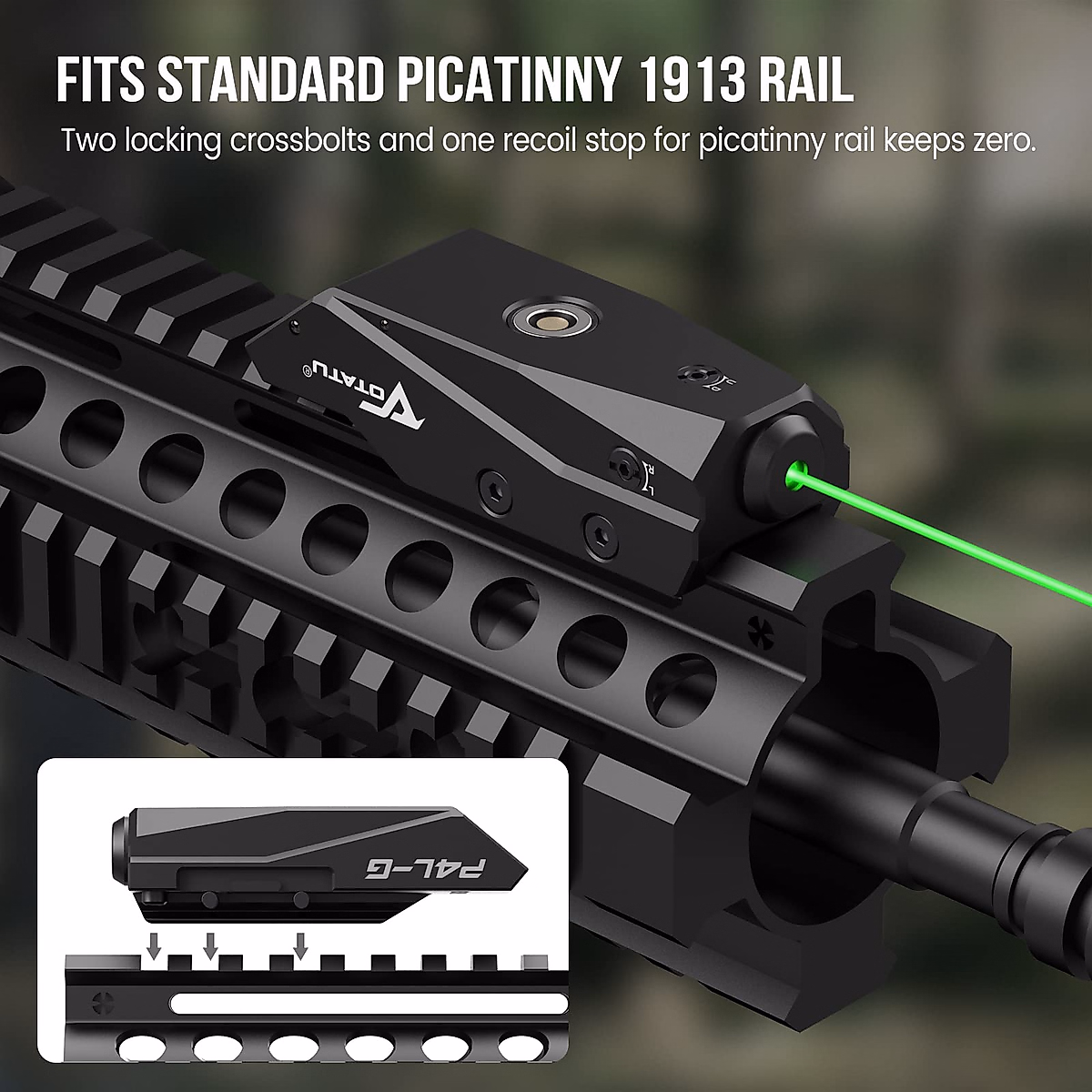 Votatu P4L-G Picatinny Laser Sight for Rifle, Tactical Green Laser Beam with Strobe Function, USB Magnetic Rechargeable