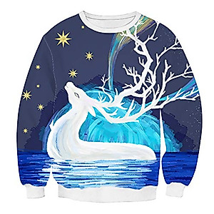 Women's Hoodies Sweatshirt Thenlian Women Christmas 3D Print Long Sleeves O-Neck Pullover Sweatshirt Blouse Tops(M, Blue 3)