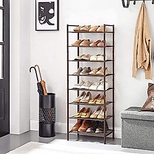 SONGMICS 4-Tier Shoe Rack and 8-Tier Storage Rack Bundle, Shoe Organizer, Sturdy Narrow Shoe Shelf, Adjustable Feet, Vertical Shoes Rack Tower for Entryway, Bronze ULMR067A01 and ULMR028A01
