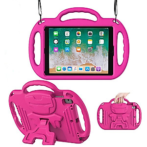 TIRIN iPad 9.7 Kids Case for iPad 6/5th Generation, iPad Air 1 & Air 2 & Pro 9.7 Shockproof Protective Case with Handle Shoulder Strap and Kickstand for iPad 5/6 & iPad Air 1st/2nd Gen 2018/2017, Pink