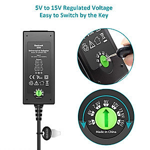 Basicvolt Universal AC Adapter 15V 13.5V 12V 9V 7.5V 6V 5V 3A 2.5A DC Power Supply for 5 to 15 Volt Household Electronics, 45W Max