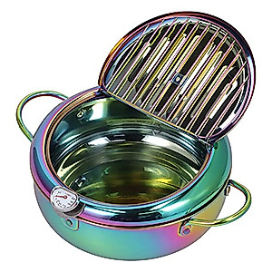 3.4L 10 Inch Stainless Steel Fryer with Temperature Control Japanese Style Tempura Fryer Pan Nonstick Coating Mini Deep Fryer for French Fries Shrimp Chicken Wings Deep Fryer