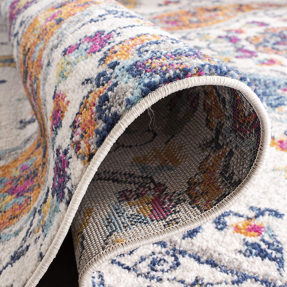 SAFAVIEH Madison Collection Area Rug - 8' x 10', Cream & Multi, Boho Chic Glam Paisley Design, Non-Shedding & Easy Care, Ideal for High Traffic Areas in Living Room, Bedroom (MAD600B)