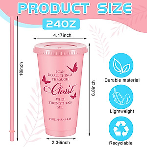 Uiifan 30 Pcs Christian Tumbler Bible Verse Plastic Tumblers with Lids and Straw 24oz Inspirational Religious Tumblers Gifts Christian Gifts for Women Birthday Christmas (Fresh Color)