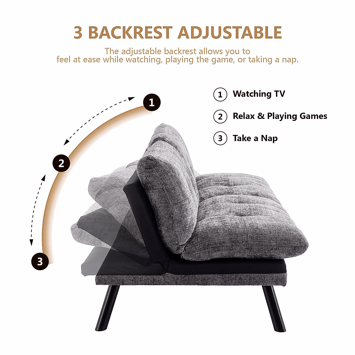 Futon Sofa Bed,Modern Convertible Sofa Bed,Folding Loveseat Sleeper Sofa,Breathable Futon Couch Bed with Adjustable Backrest&Metal Legs for Compact Small Spaces, Apartment,Dorm,Office (Mint Green)