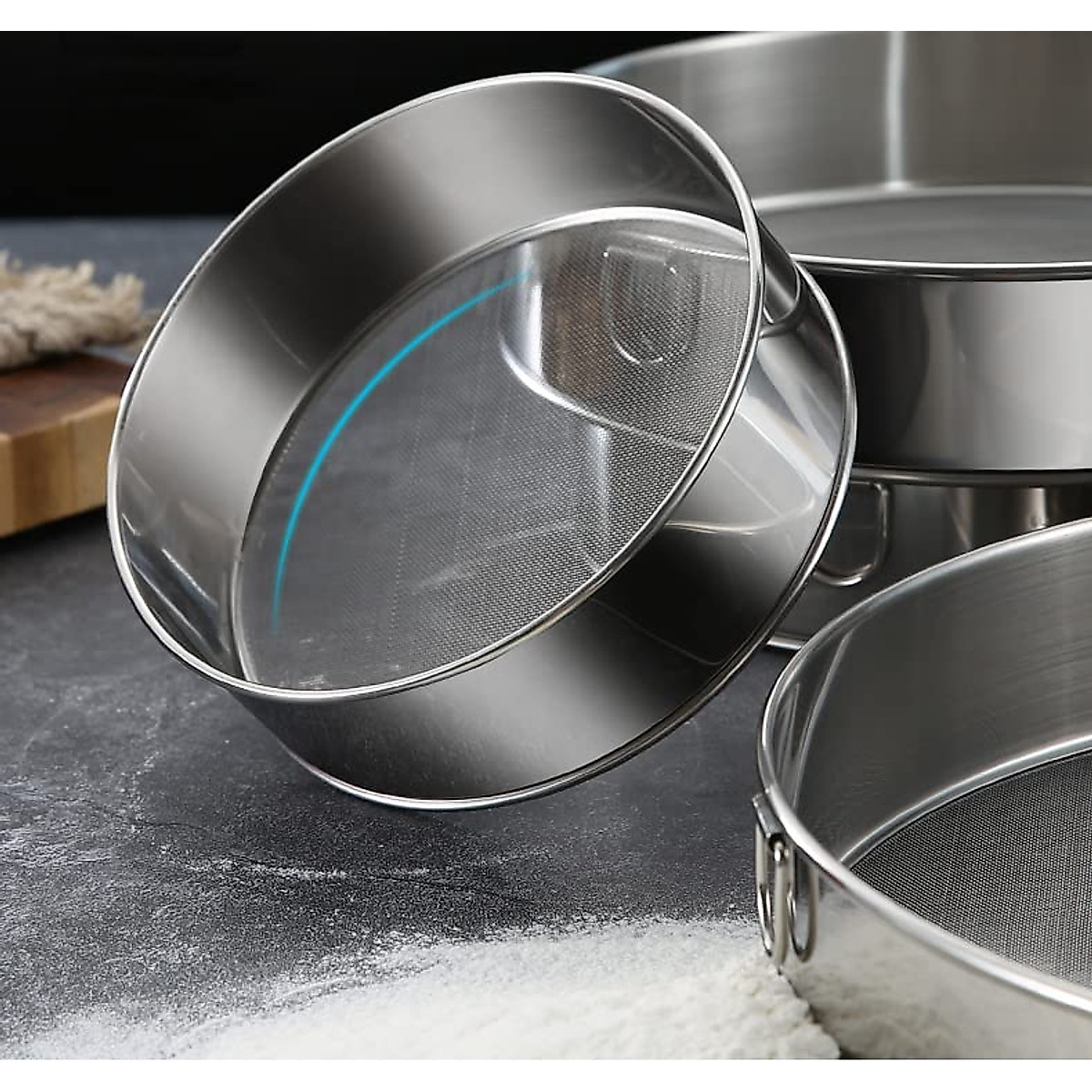 TONSNY 6" Small Flour Sifter Stainless Steel 18/8 Flour Sieve 60 Mesh Round Sifter for Baking Cake Bread（6"/60m Mesh/18/8 Steel)