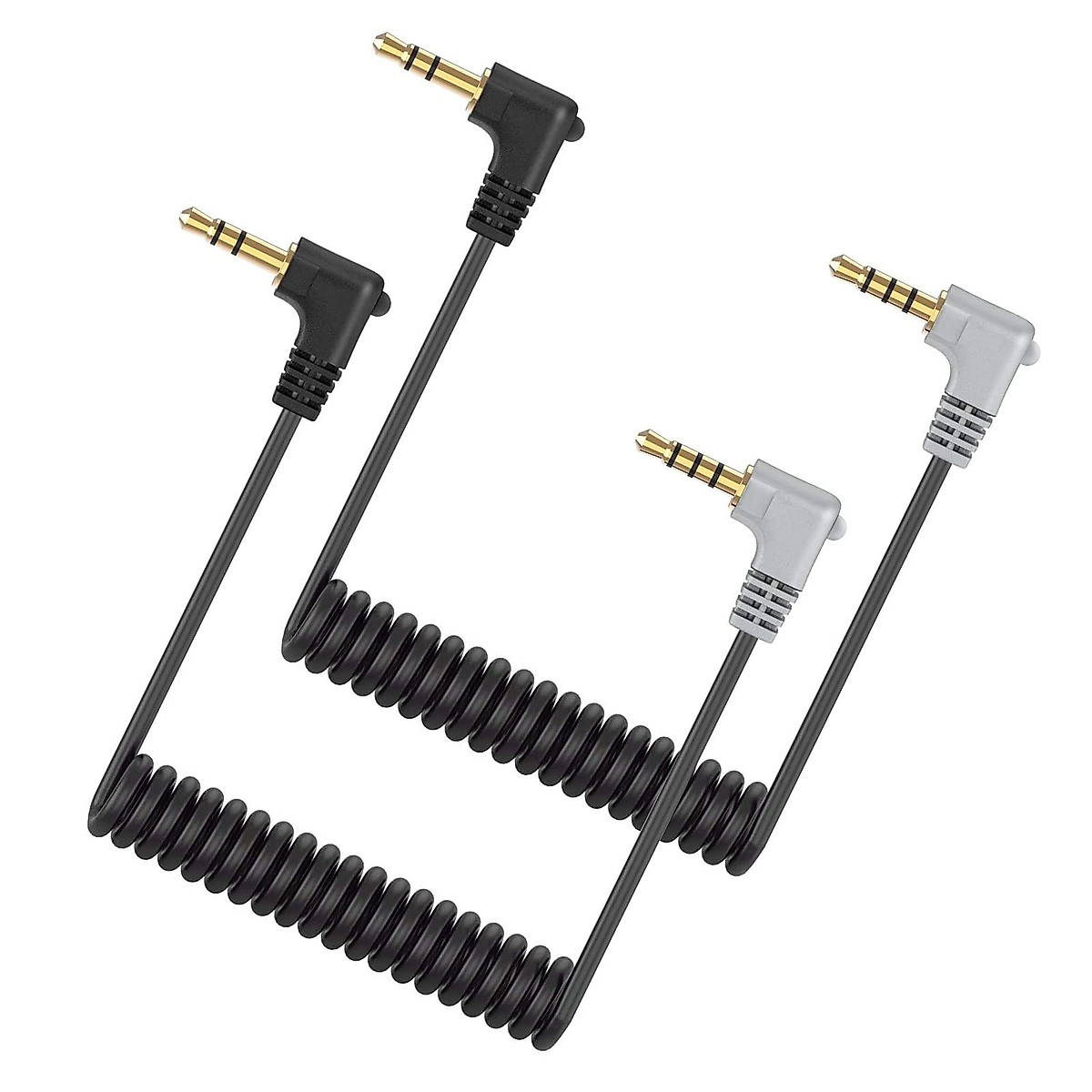 2 Pack Cable 3.5mm Male to Male Coiled Right Angle Microphone Cord Audio Converter Adapter Splitter Compatible Phone Smartphones Tablets with More External