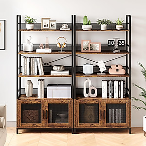 GAOMON Industrial Bookshelf with Doors 70.87" Tall Bookcase with 4 Tiers Open Storage Shelf Rustic Bookshelves Display Rack Cabinet Farmhouse Bookshelf for Bedroom, Living Room, Home Office, Brown