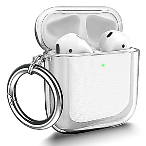 Foweroty Airpods Case Cover, Clear Soft TPU Protective Cover Compatible with Apple AirPods 1/2 Wireless Charging Case with Keychain (Clear)