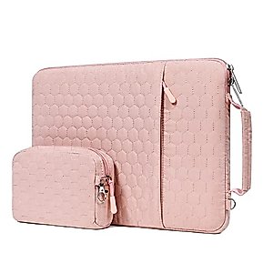 MOSISO Laptop Sleeve Compatible with MacBook Air/Pro, 13-13.3 inch Notebook,Compatible with MacBook Pro 14 inch 2023-2021 A2779 M2 A2442 M1, Hexagon Vertical Bag with Small Case&Side Handle&Belt, Pink
