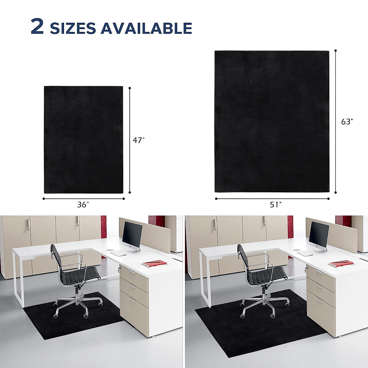 QQpony Large Chair Mat for Hard Floor, 63"x51" Office Chair Mat for Hardwood Floor, Flannel Fabric Desk Rug for Hard Surface, Protector Floor Chair Mat for Home Office (Black)