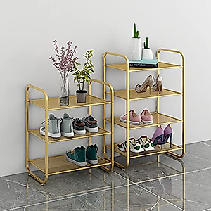 QVIVI 4-Tier Shoe Rack, Heavy Duty Home Hallway Metal Shoe Shelf, Shoe Organiser Storage Rack for 12-16 Pairs of Shoes, Quick Assembly Gold