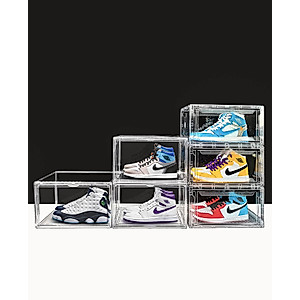 KDOR Shoe Boxes Clear Plastic Stackable 3 Pack Shoe Storage for Sneakerheads, Magnetic Door, Strong and Block of UV Protect your Shoes