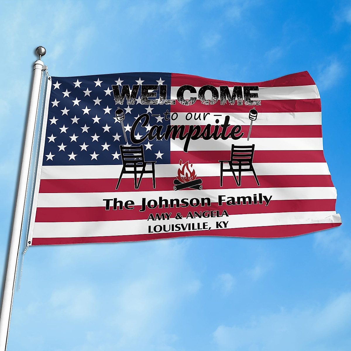 KafePross Welcome to Our Campsite Flag 3x5 FT Outdoor Indoor Making Memory Enjoy Your RV Travel Custom Family Last Name for Room College Dorm Bedroom Wall Tapestry Decor