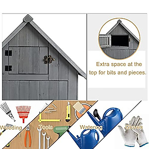 Mbolyeer Garden Storage Shed: Garden Tool Storage Cabinet, Lockable Wooden Storage Sheds Organizer for Home, Yard, Outdoor, Gray