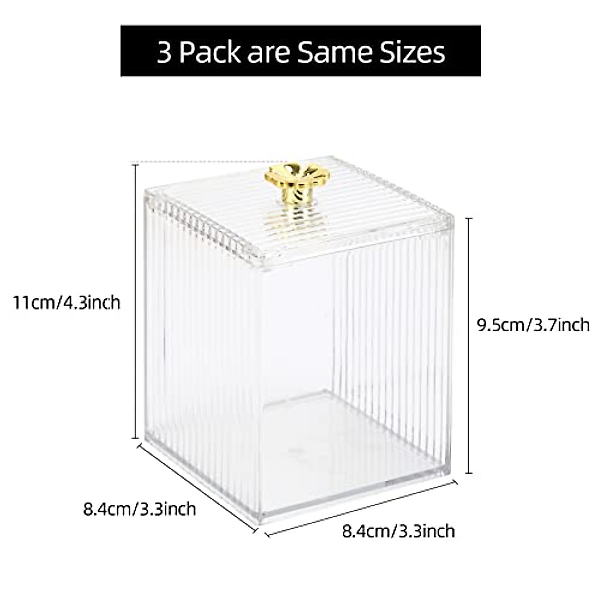 Tecbeauty 3PCS Qtip Holder Bathroom Organizer and Storage Containers Plastic Apothecary Jars Dispenser with Lids for Cotton Ball, Cotton Swab, Cotton Round Pads, Floss