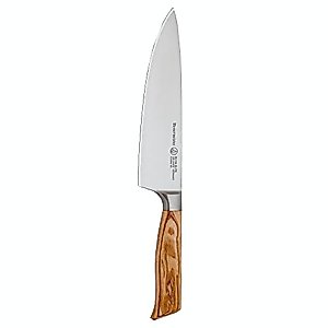 Messermeister Oliva Elite Stealth 8” Chef’s Knife - Fine German Steel Alloy Blade & Natural Mediterranean Olive Wood Handle - Rust Resistant & Easy to Maintain