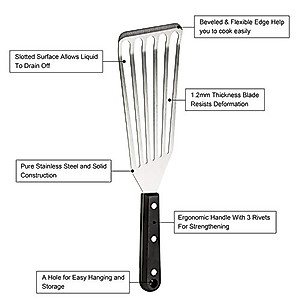 Fish Spatula, HaSteeL 2-Piece Stainless Steel Slotted Turner for Flipping, Turning, Frying & Grilling, Metal Slotted Spatulas Great for Kitchen Cooking, Riveted Handle & Dishwasher Safe