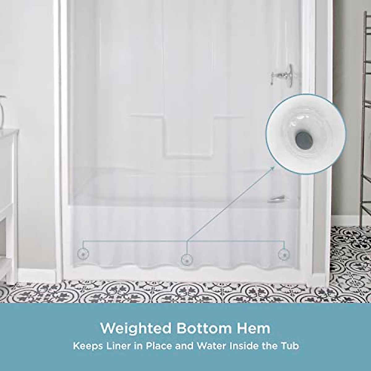 Kenney Lightweight 3 Gauge Waterproof PEVA Shower Curtain Liner with Durable Eyelet Hang Holes and Weighted Magnetic Hem for Bathroom, 70" W x 72" H, Clear