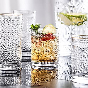 Bekith 6 Pack Drinking Glasses, 9.5 oz Romantic Water Glasses Tumblers, Heavy Duty Vintage Glassware Set for Whisky, Juice, Beverages, Beer, Cocktail