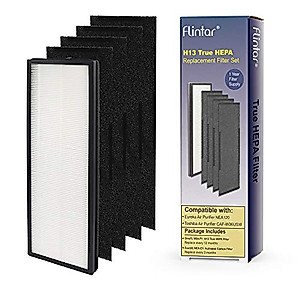 Flintar H13 True HEPA Replacement Filter, Compatible with Eureka NEA120 and Toshiba Smart WiFi Air Purifier, H13 Grade True HEPA (NEA-F1) and 4 Activated Carbon Filters (NEA-C1) (Set of 1)
