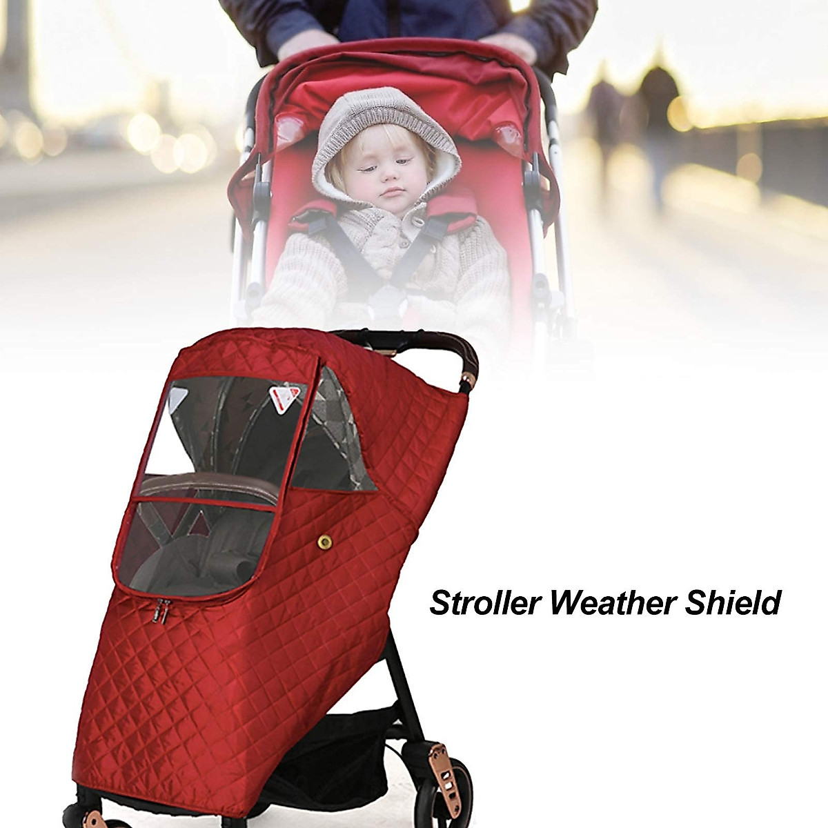 SONGYDZ Baby Stroller Cover Winter Universal Stroller Windshield Rain Cover to Keep Baby Travel Weather Warm Shield Stroller Cover for Pushchair (Red)