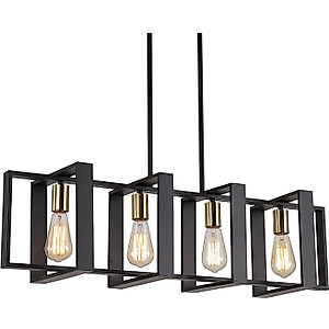 35.4" Kitchen Island Lighting Fixture, Dining Room 4 Lights Chandeliers, Black Wood+Metal Pendant Light for Foyer Hallway Living Room