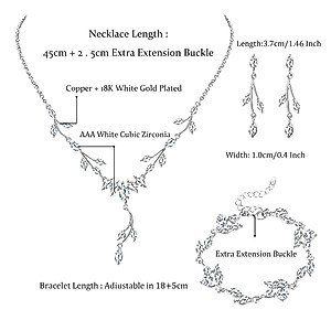 ORAZIO 3 Pcs Women Crystal Jewelry Set Bridal Wedding Rhinestone Necklace Crystal Bracelets and Dangle Earrings A-Silver Tone