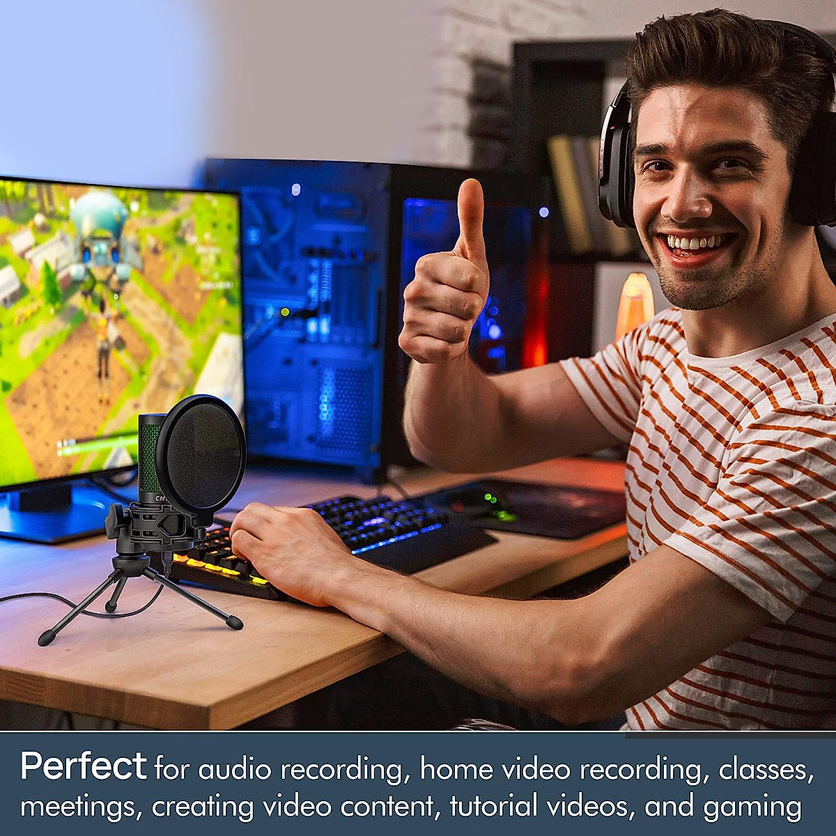 CMTECK USB Microphone, Podcast Microphone with Pop Filter & Mute Button, Compatible Desktop Computer and Laptop