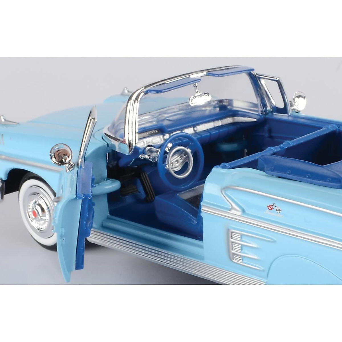 1958 Chevrolet Impala Convertible, Blue - Motormax Premium American 73267 - 1/24 Scale Diecast Model Car