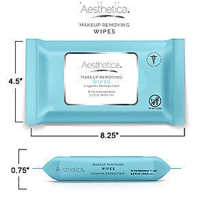 Aesthetica Makeup Removing Wipes - Face & Eye Makeup Remover Wipes - 6 Pack Bulk (180 Wipes Total) Hypoallergenic & Dermatologist Tested - Oil & Fragrance Free - Made in USA