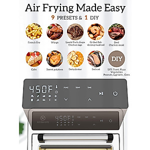 Air Fryer Toaster Oven Combo,10-in-1 12.6QT Compact Countertop Oven,9 Touch Screen Presets & 1 DIY Function,Easy Digital Controls,4 Accessories Included,Stainless Steel,Kitchen Elite