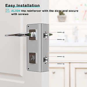 Stainless Steel Lock and Door Reinforcer for Reinforcing and Repairing Doors, Add Extra Security to Your Home and Against Home Invasion, 5-1/2 in, 2-3/8' x 1-3/4 in